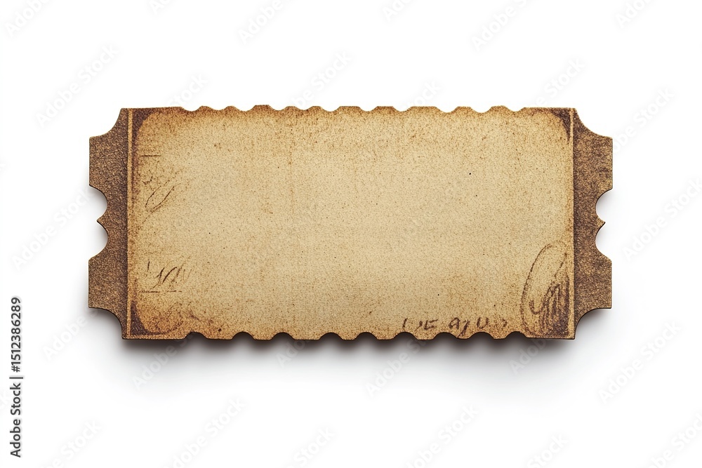 blank vintage ticket made from textured old paper isolated on white ...