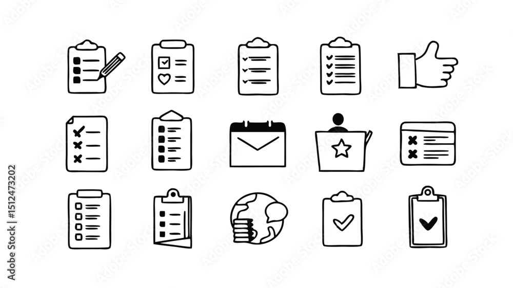 Checklist Icon Set: Diverse collection of stylized checklist icons ...