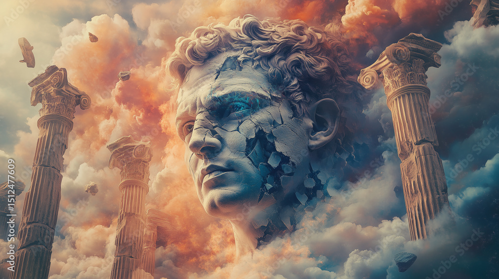 Psychedelic Julius Caesar with Fractured Face Amid Surreal Roman ...