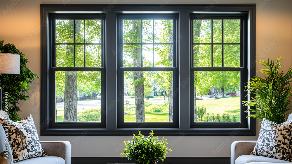 Quality plastic double-hung window in grey with anthracite color Stock ...