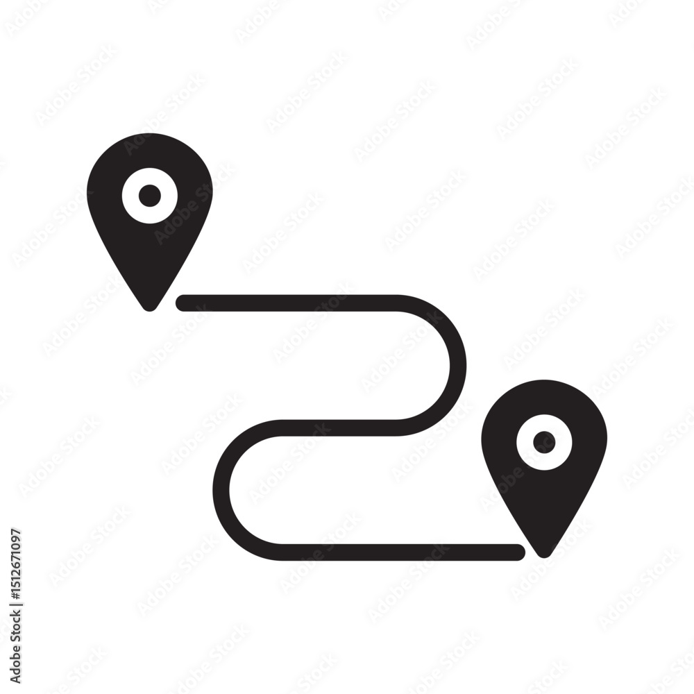 single route tracking icon, 2 pin pathfinding, flat design vector ...