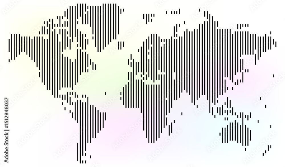 Simple dotted vertical line shape world map shows clear borders. Modern ...