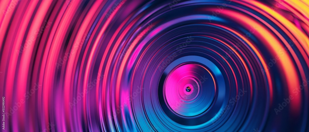 Playing a record close up. Neon colors 60s and 70s style, retro ...
