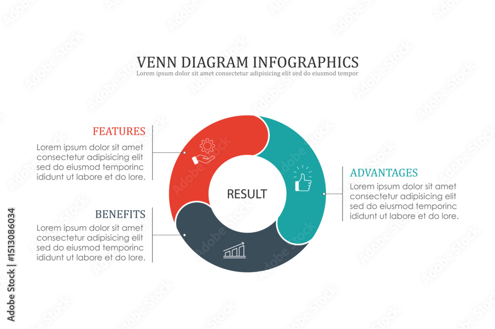 Infographic Venn diagram chart template for business 3 parts, content ...
