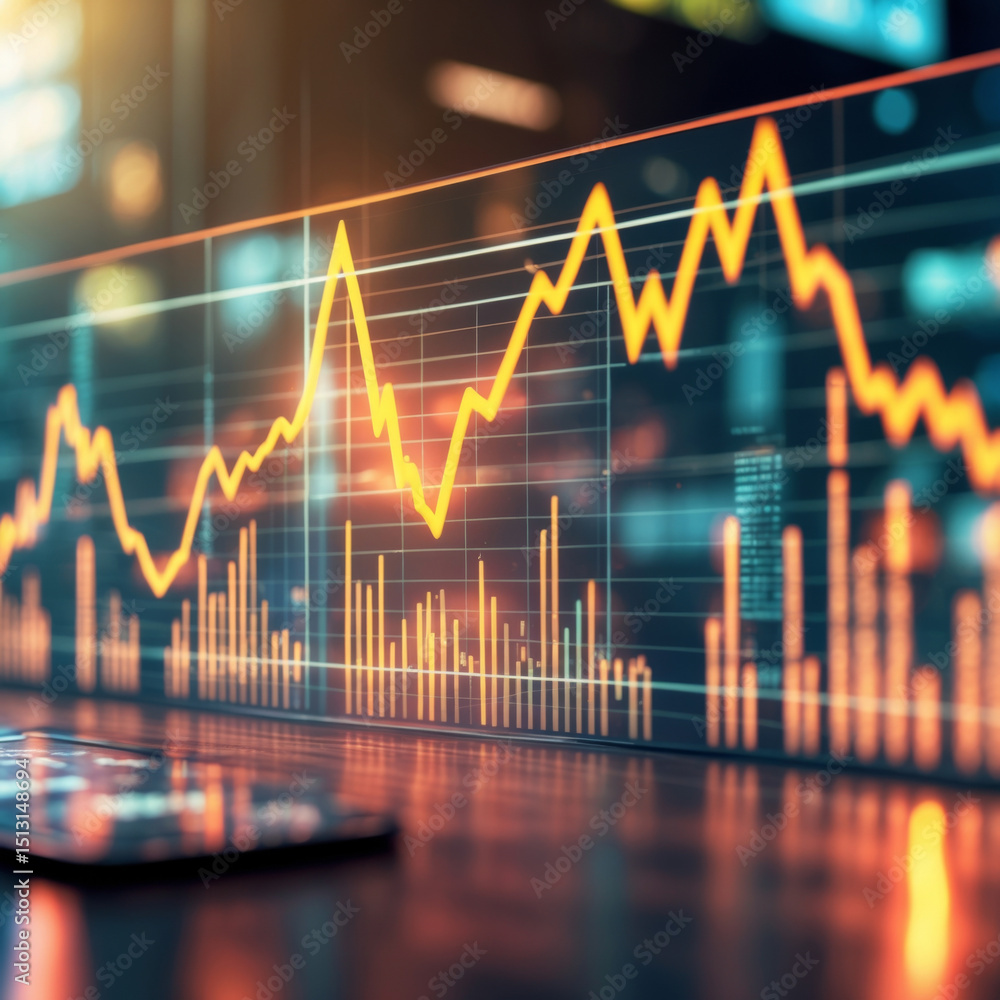 Stock market graph showing candlestick chart indicating financial ...