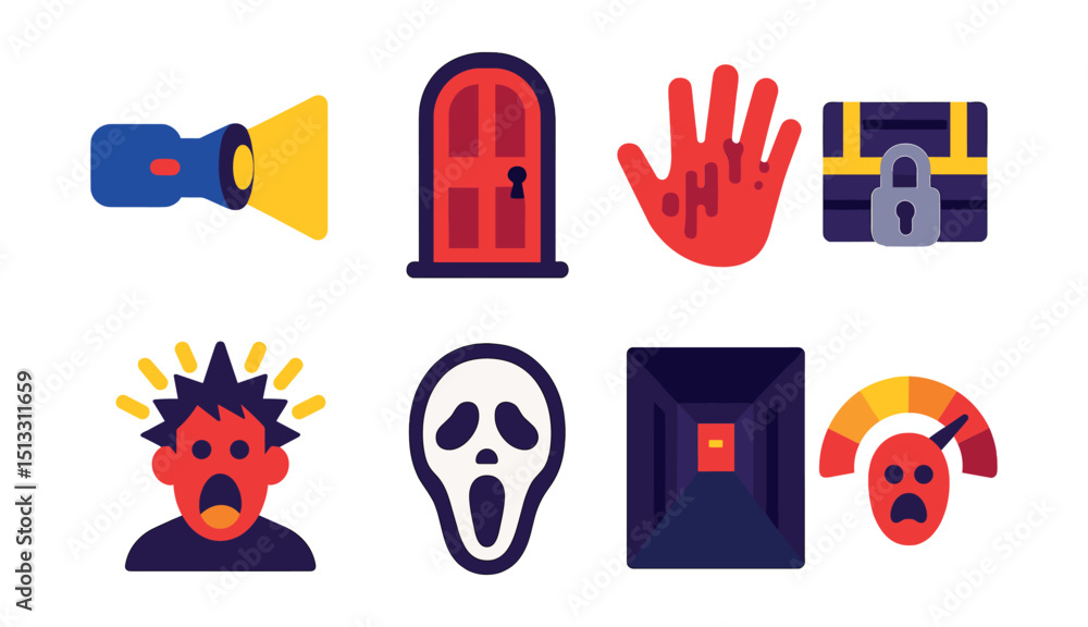 Stock-Vektorgrafik „Flat vector icons of horror game assets: flashlight ...