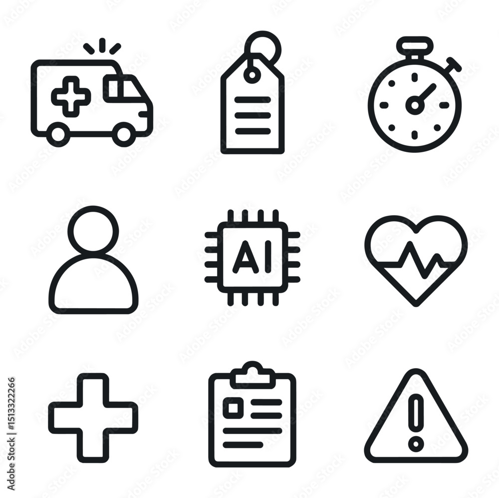 Emergency Triage Icons. Outline icon set of emergency triage AI ...