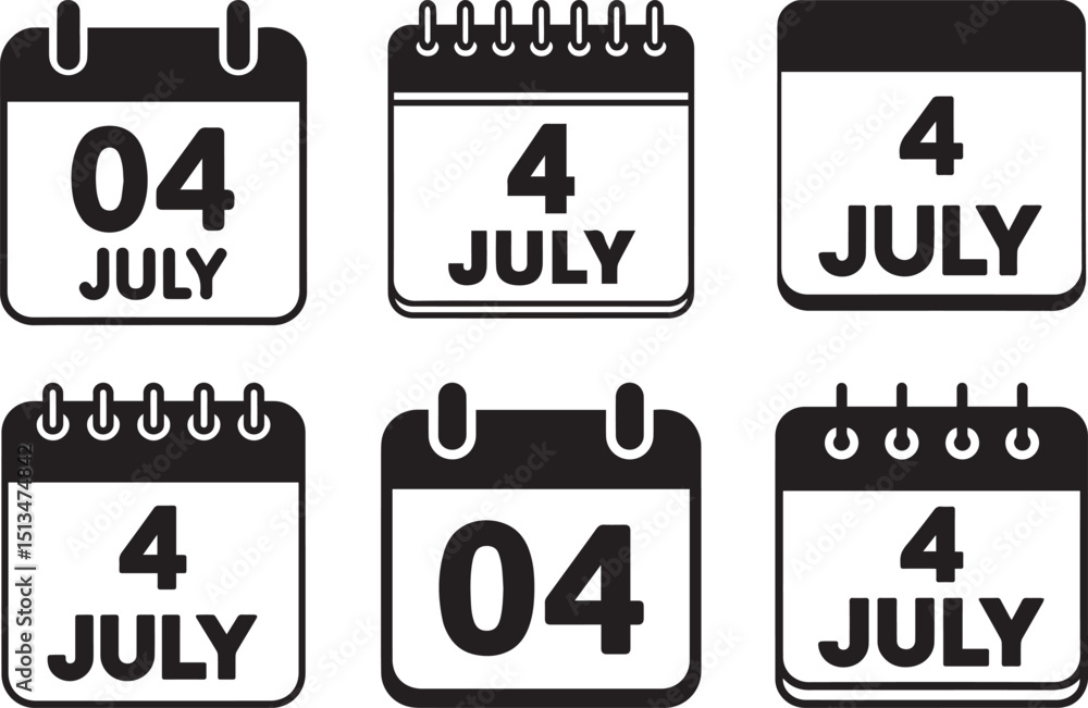 July 4th Calendar Icon Set - Independence Day Date Symbol Vector ...