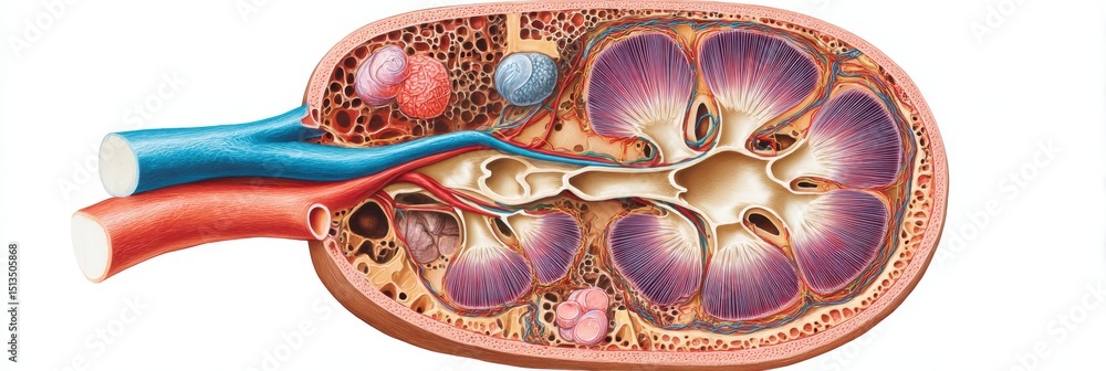 Detailed Cross-Section of a Kidney Showcasing Labeled Anatomy and ...