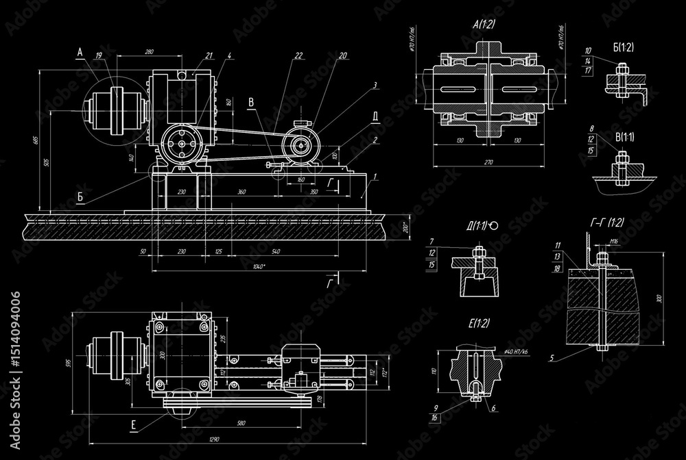 Assembly drawing of electrical conveyor with reducer. Design of steel ...