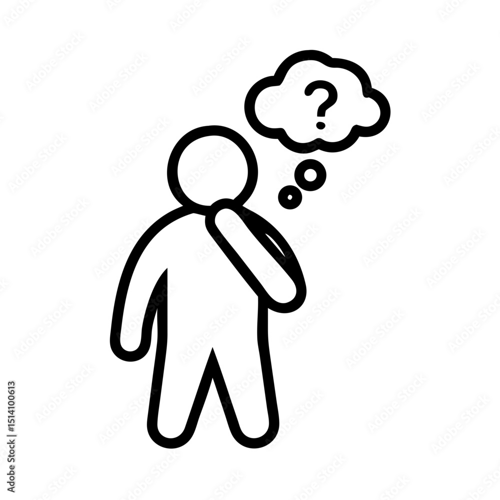 Simplified outline of a person thinking with a question mark above ...