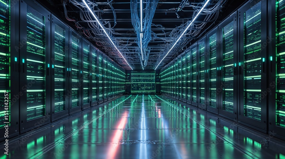 computer network server room with modern data center technology with sci-fi aesthetics Stock ...