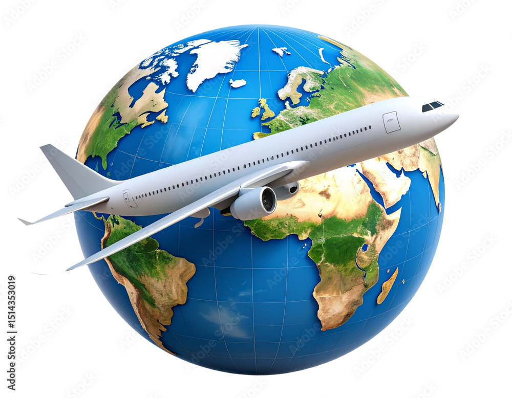 Airplane Flying Over Globe – Global Travel Concept PNG, isolated on a ...
