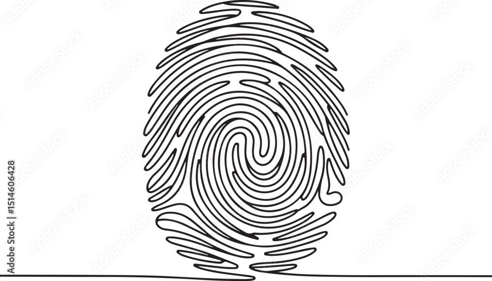 Continuous line drawing of a fingerprint, minimalist linear biometric ...