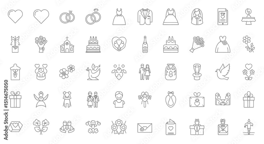 Elegant Wedding Icons A Collection of Line Art Graphics for Invitations ...