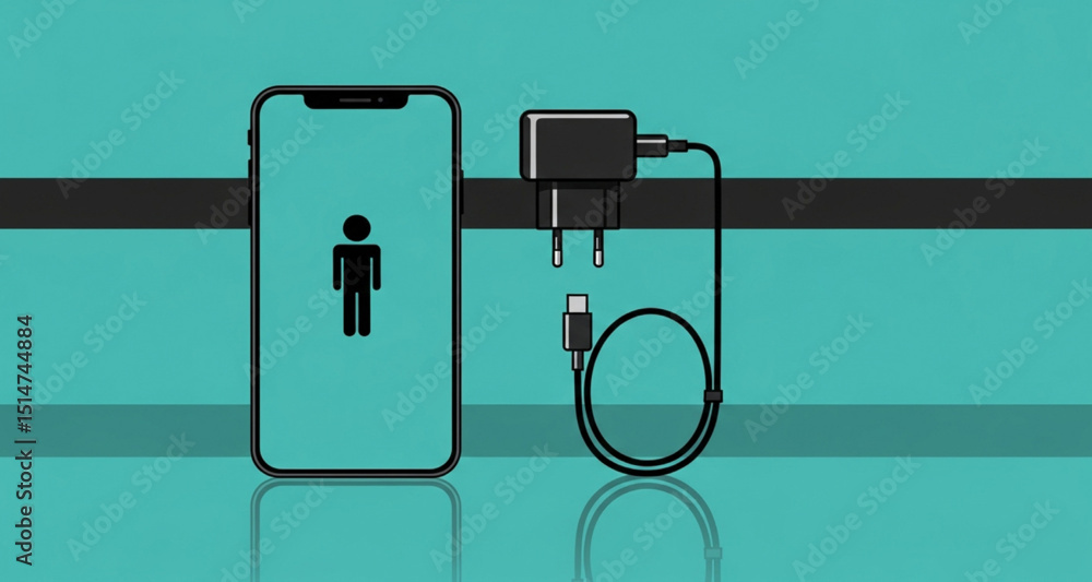 Smartphone Charging Illustration with Stick Figure Icon | Phone with ...