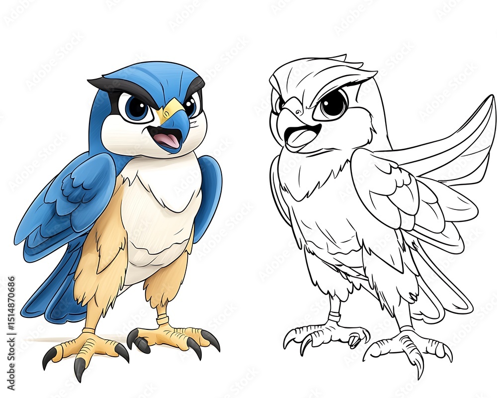 Cartoon Falcon Coloring Page Stock Illustration | Adobe Stock