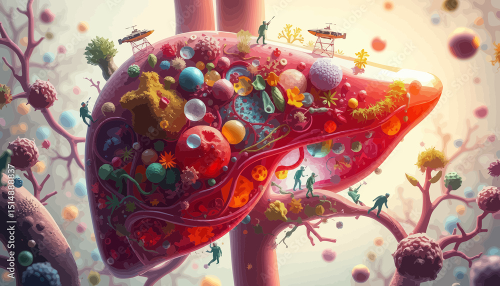 Colorful Pixel Art Depiction of an Internal Organ Under Attack by Tiny ...