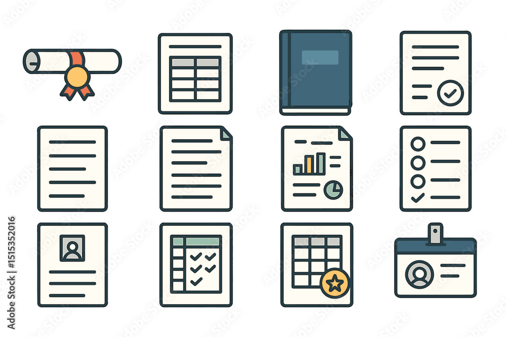 Document and spreadsheet icons with lease and report elements Stock ...