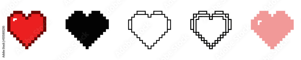 Pixel heart set icon in retro style. Vintage love symbol, 8 bit vector ...