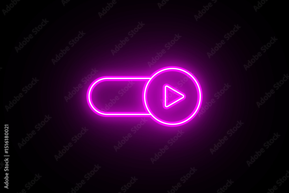Neon autoplay icon on black background. Auto play icon. bright toggle ...