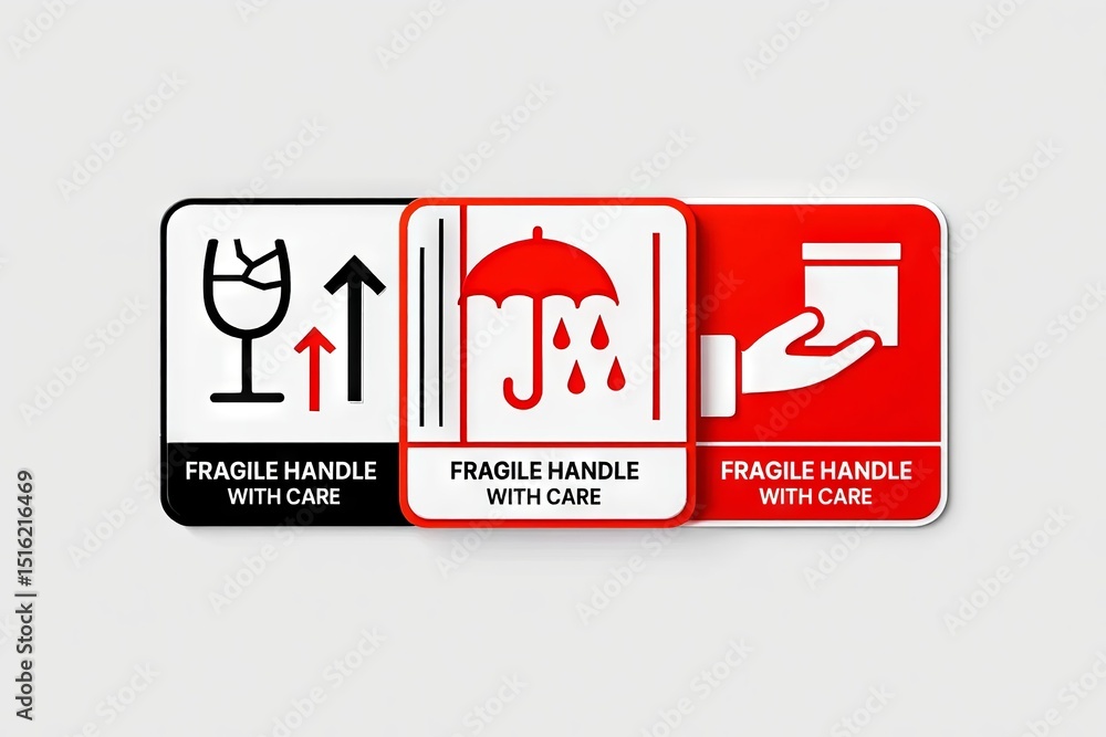 Fotografie Shipping package icons for fragile handle with care signage ...