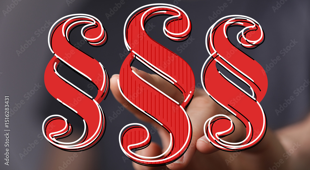 Image of three red paragraph symbols, representing legal concepts, law ...