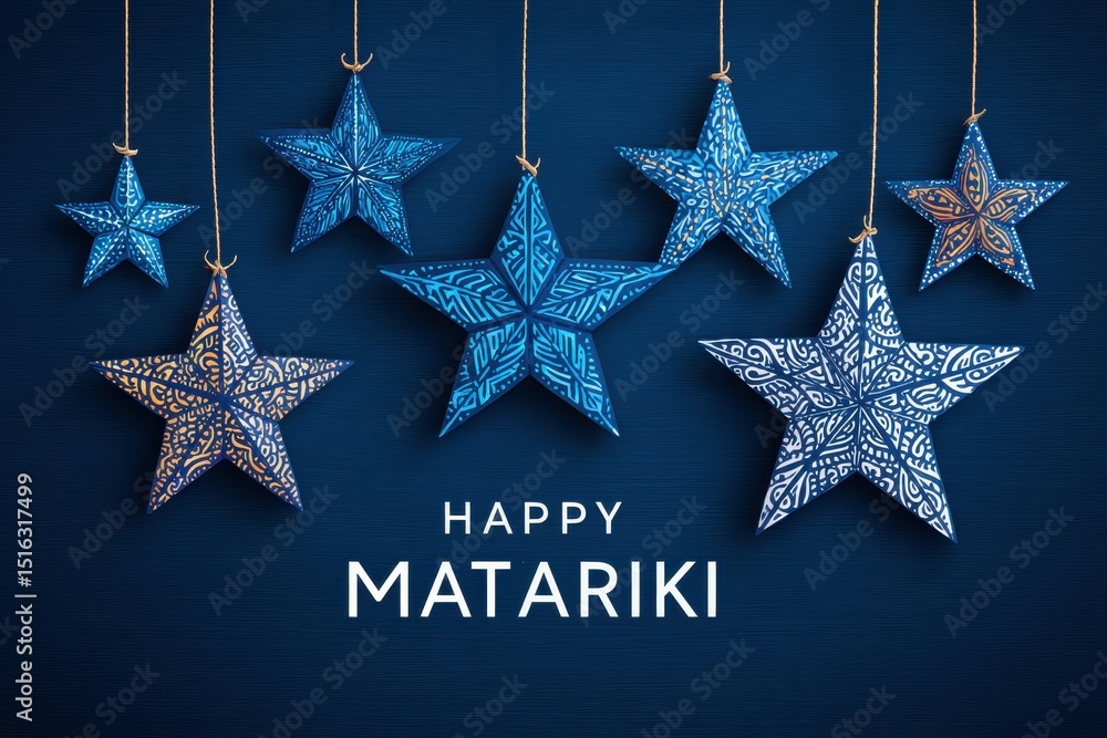 Happy Matariki Concept. Stylized Stars in Deep Blue Sky with Mori ...