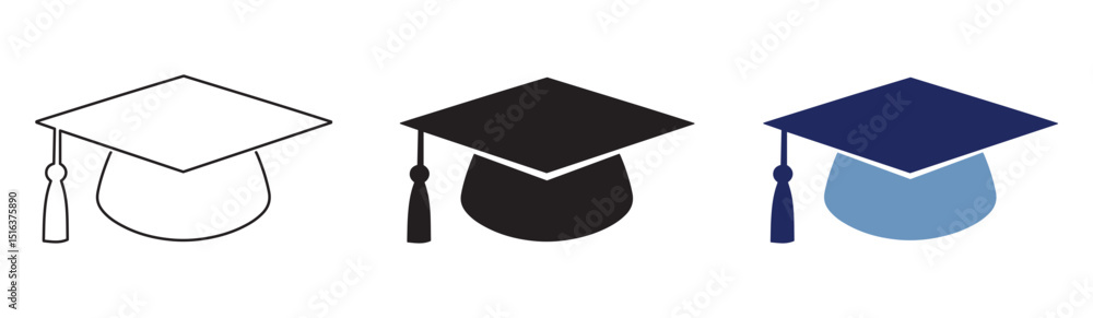 Set of toga hat vector icons with outline, flat and color styles for ...