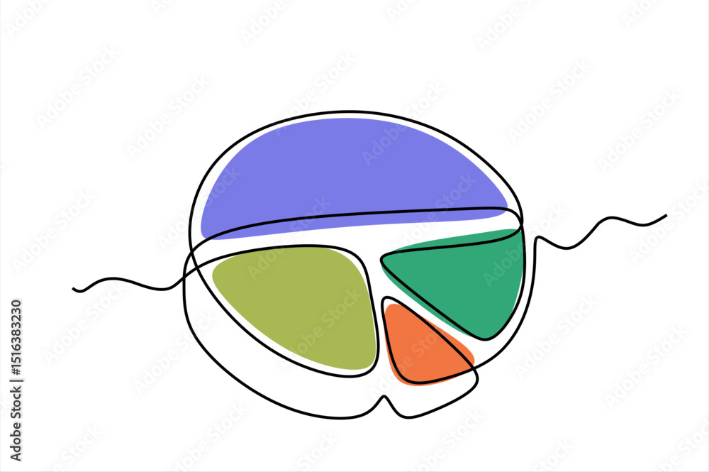Continuous one line drawing of Pie chart. Single line drawing ...