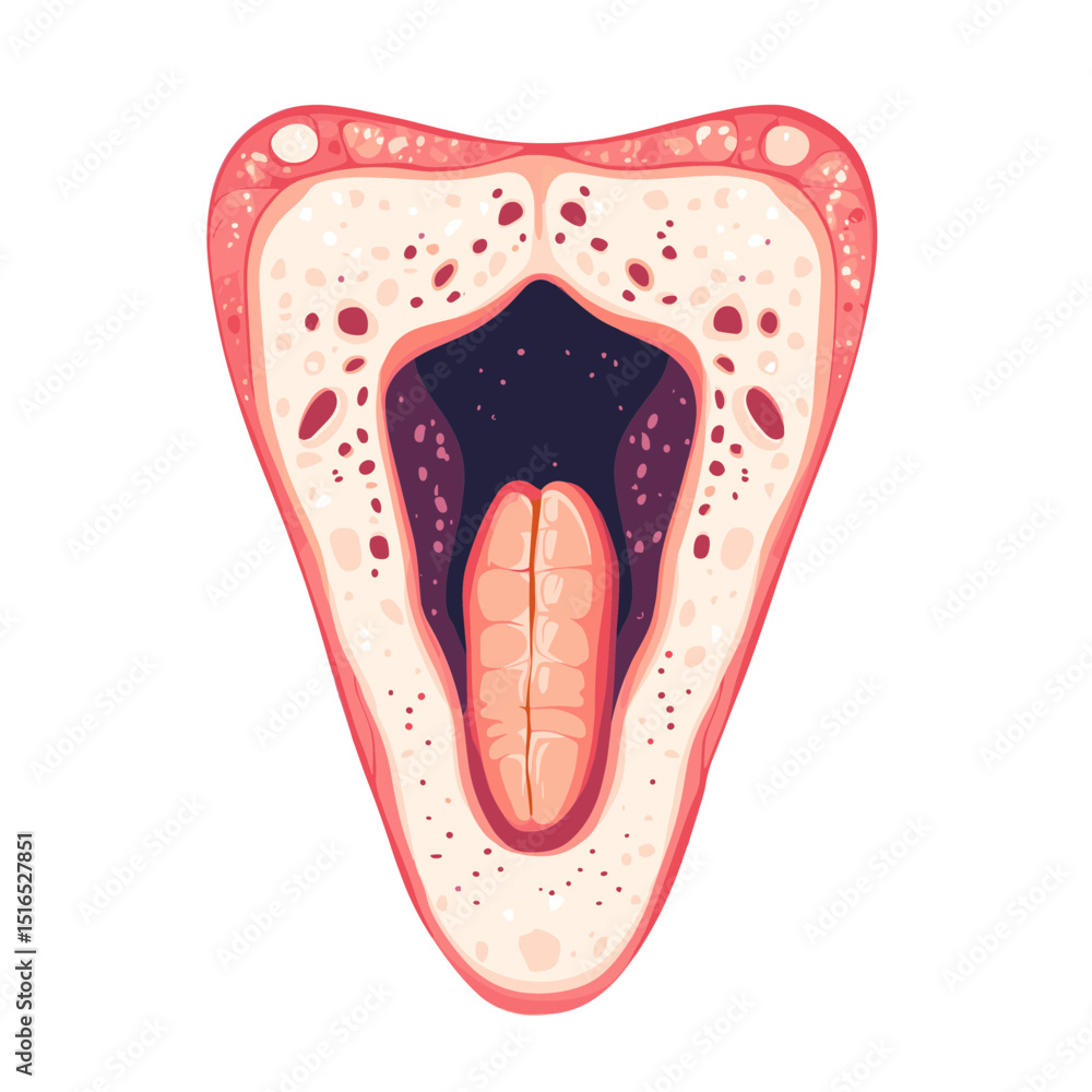 Anatomical Mouth and Throat Illustration with Pink Hues Medical Cross ...