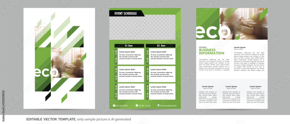 Vetor green sustainable eco business flyer booklet event schedule ...