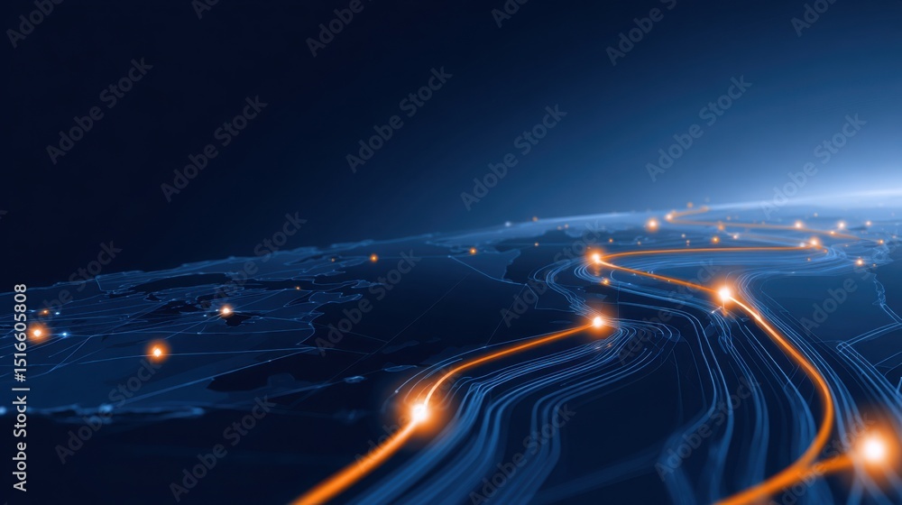 stylized logistics background, navy blue map lines forming abstract ...