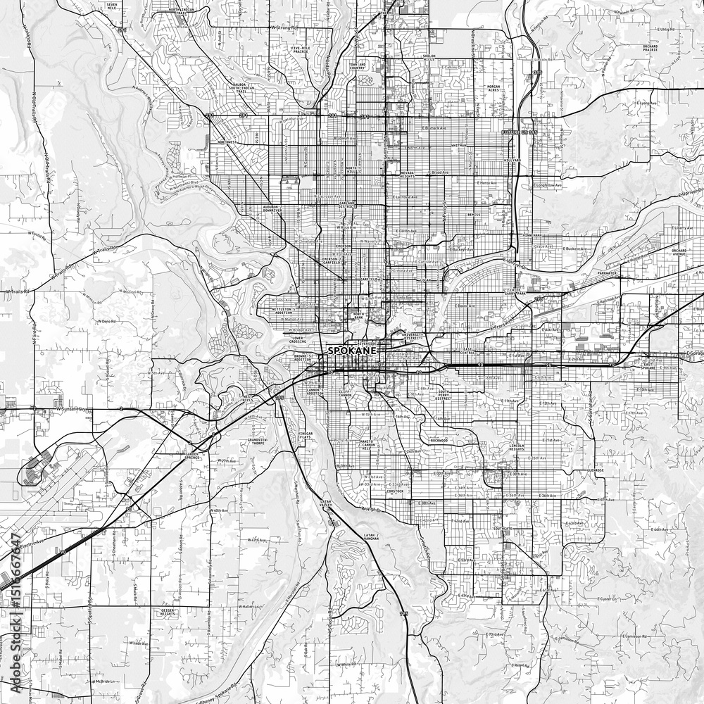 Spokane Area Map with Labels and Neighborhoods - One color ...