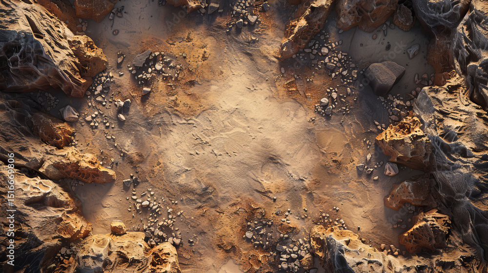 Fantasy top-down map, rocky pit in desert, abandoned with surrounding ...