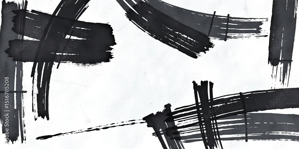 Abstract black ink brush strokes, raw texture, scribbles, vector ...