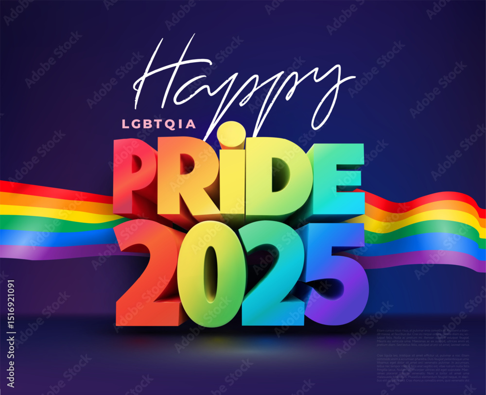 Happy Pride Gradient 2025 background LGBTQ. 3d volumetric letters ...