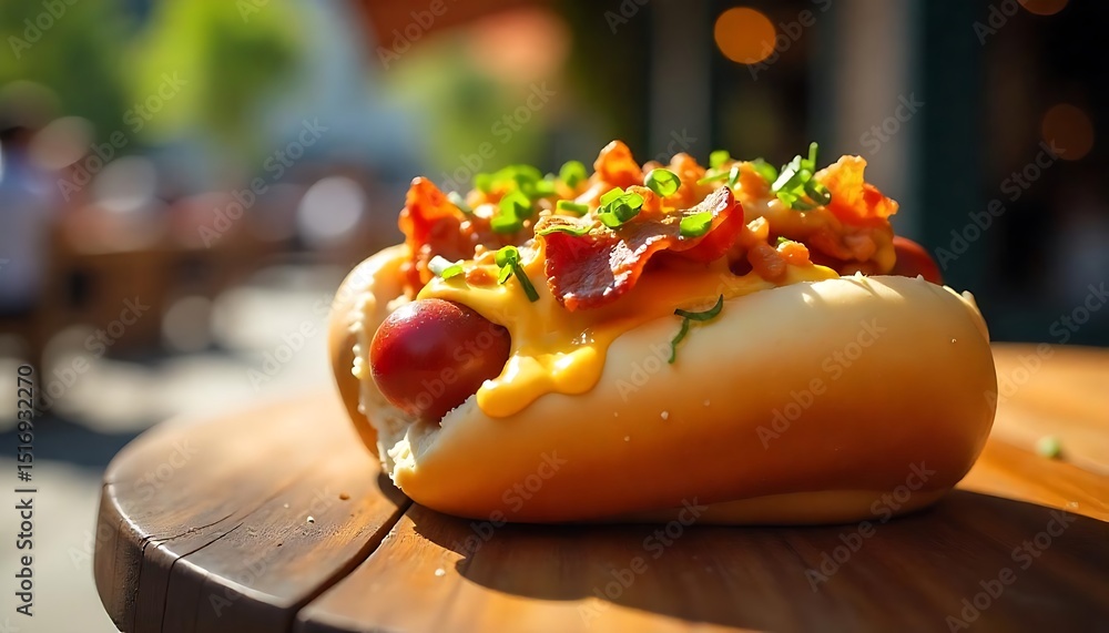 Photo Stock Gourmet Pretzel Hot Dog Bacon Swiss Hot Dog Pretzel Bun Dog ...