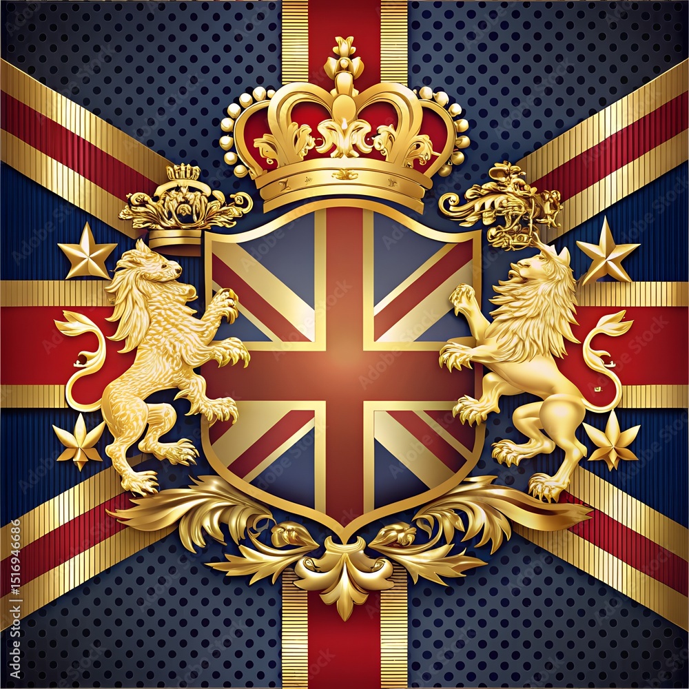 Стоковое фото «Royal Invitation Card Design with Union Jack and Golden ...