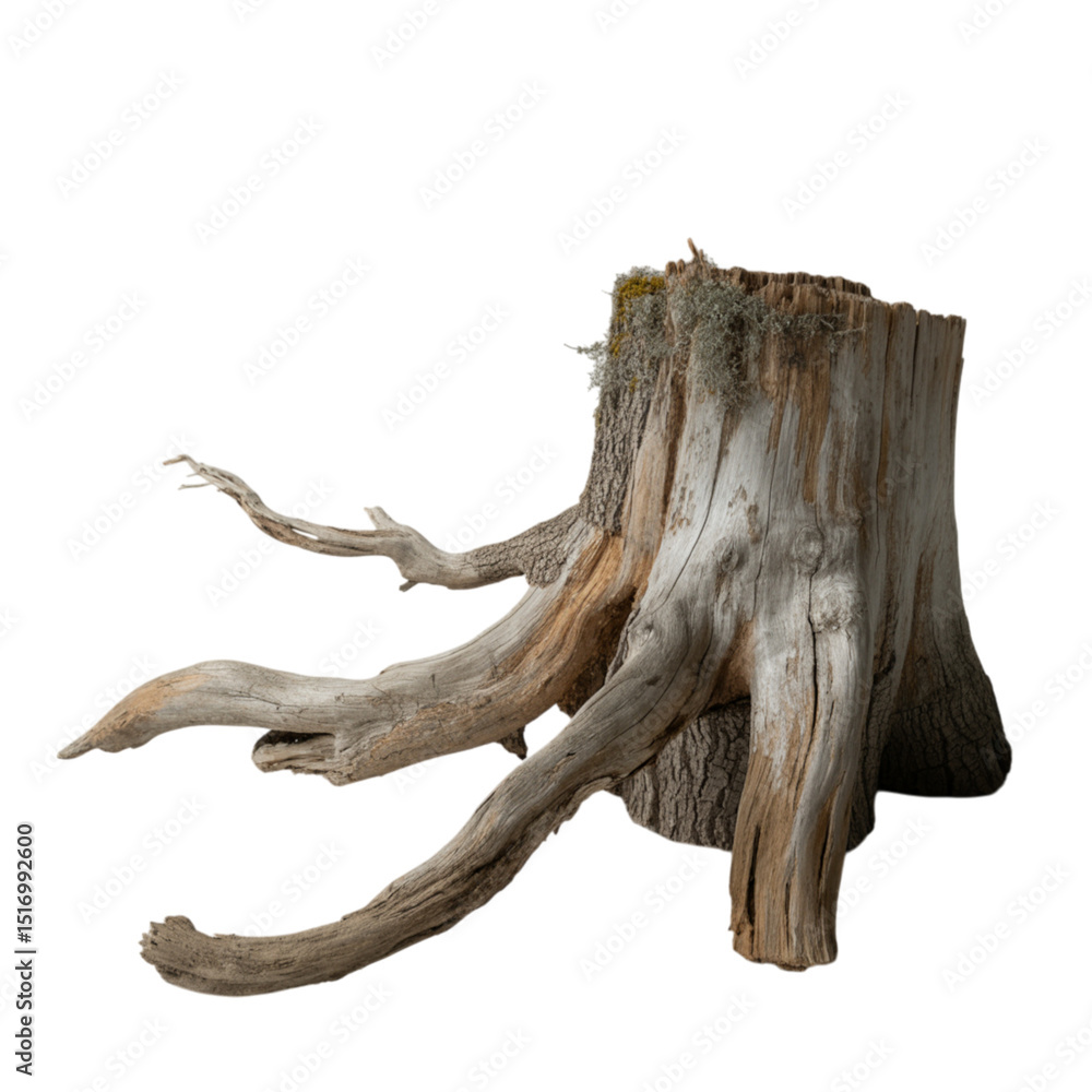 Gnarled old tree stump a relic of the forest with weathered roots ...