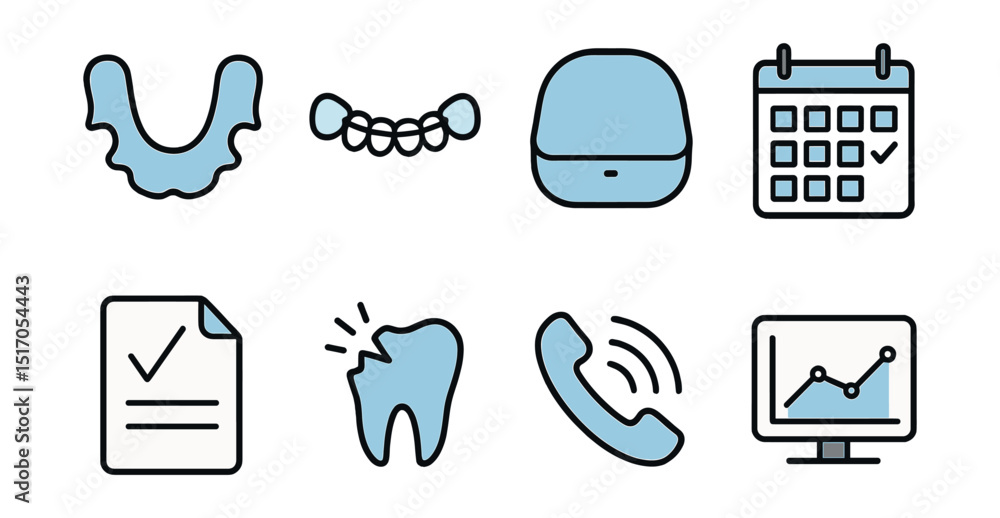 Outline with Fill icon set for retention phase: clear retainer, bonded ...