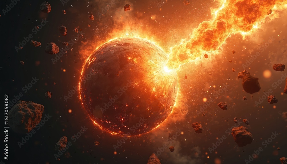 Ilustrace Planet explosion. Nuclear blast atomic bomb impact ...