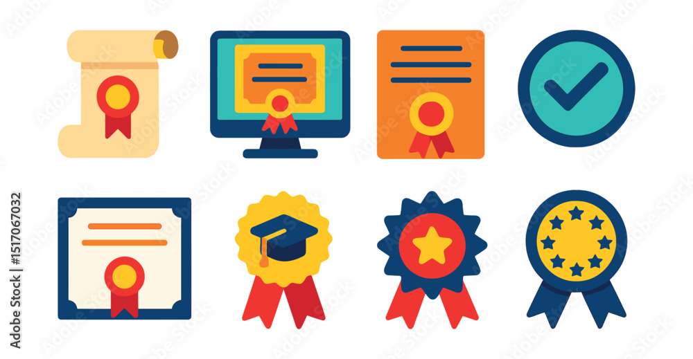 Стоковий вектор Flat vector icons of certificates and diplomas ...