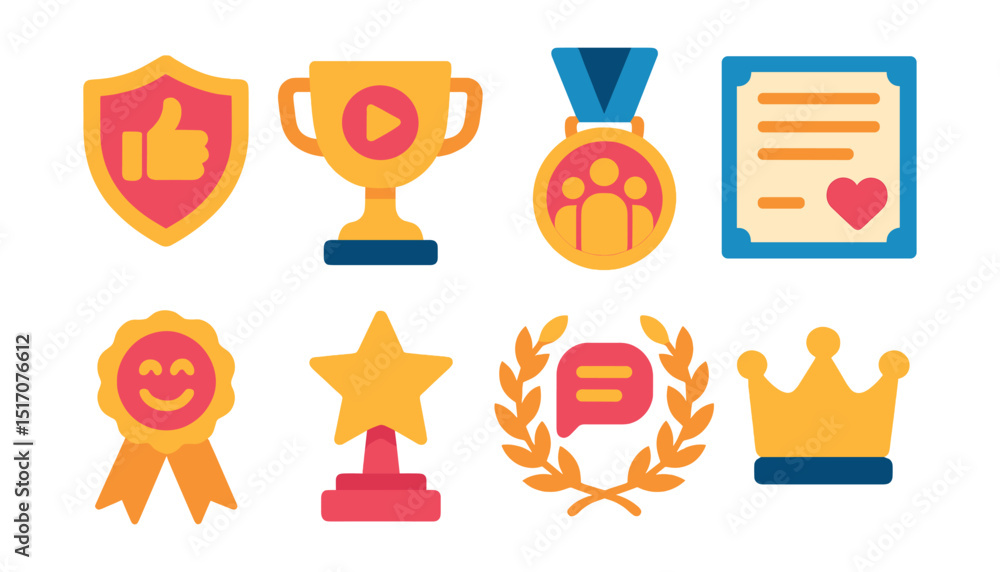 Stock-Vektorgrafik „Flat vector icons of social media influencer awards ...