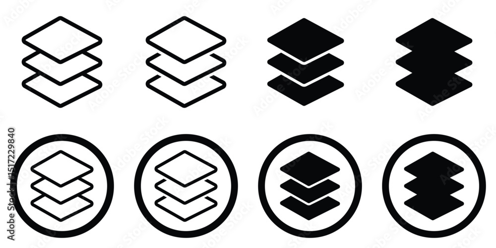 Stacked Layers Icon Set – Outline Vector Layer Symbols for UI, UX and ...
