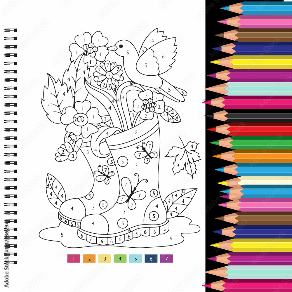 Vector tropical color by number activity with palm tree. Summer ...