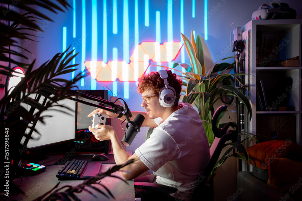 Streamer playing video game on game controller Stock Photo | Adobe Stock