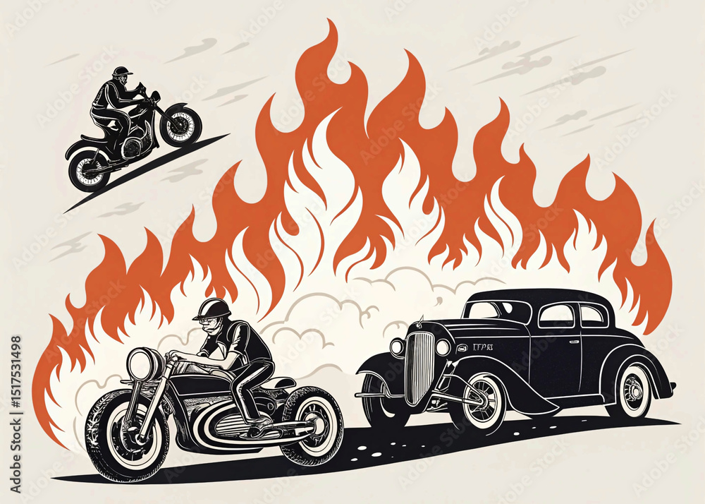 Стоковая иллюстрация «Flame silhouettes in classic 90s style ...