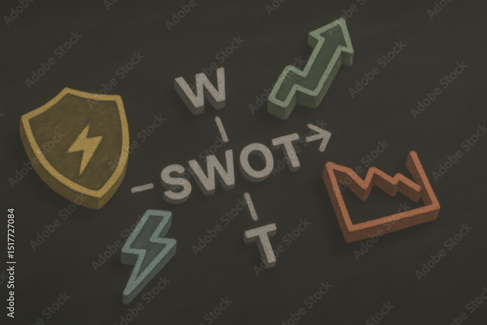 Стоковая иллюстрация «SWOT analysis diagram featuring colorful chalk ...