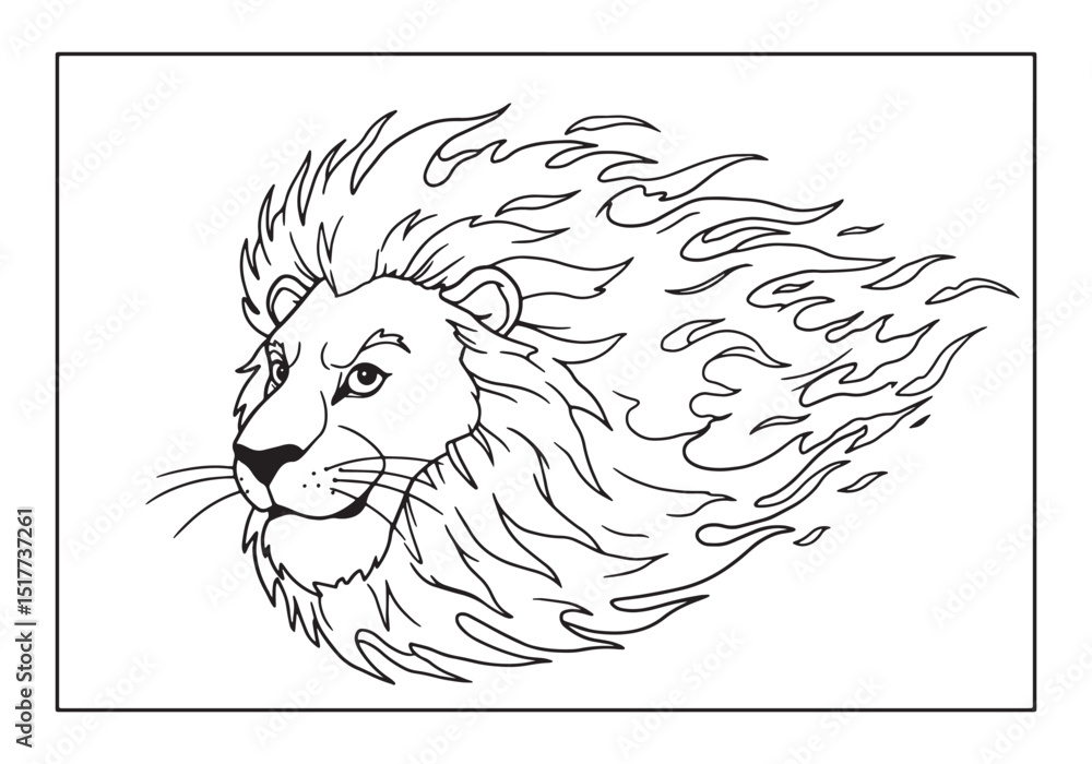 Lion's Mane Coloring Page, An Engaging Activity for Kids and Adu Stock ...